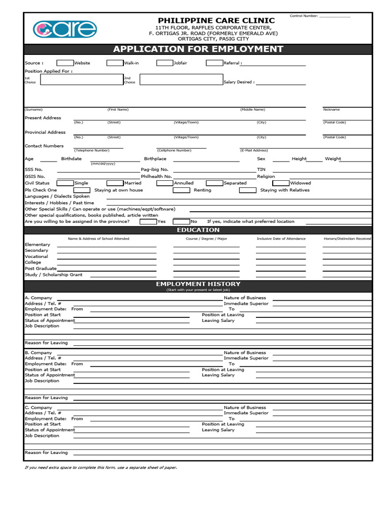 Care Clinic Application Form | PDF