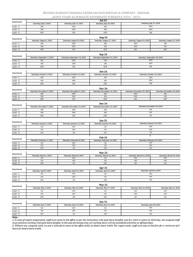 Saturday Leave 2024-25 | PDF