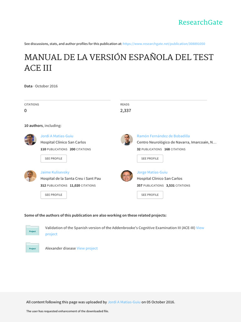 1.2. Manual de La Versión Española Del Test Ace Iii | PDF