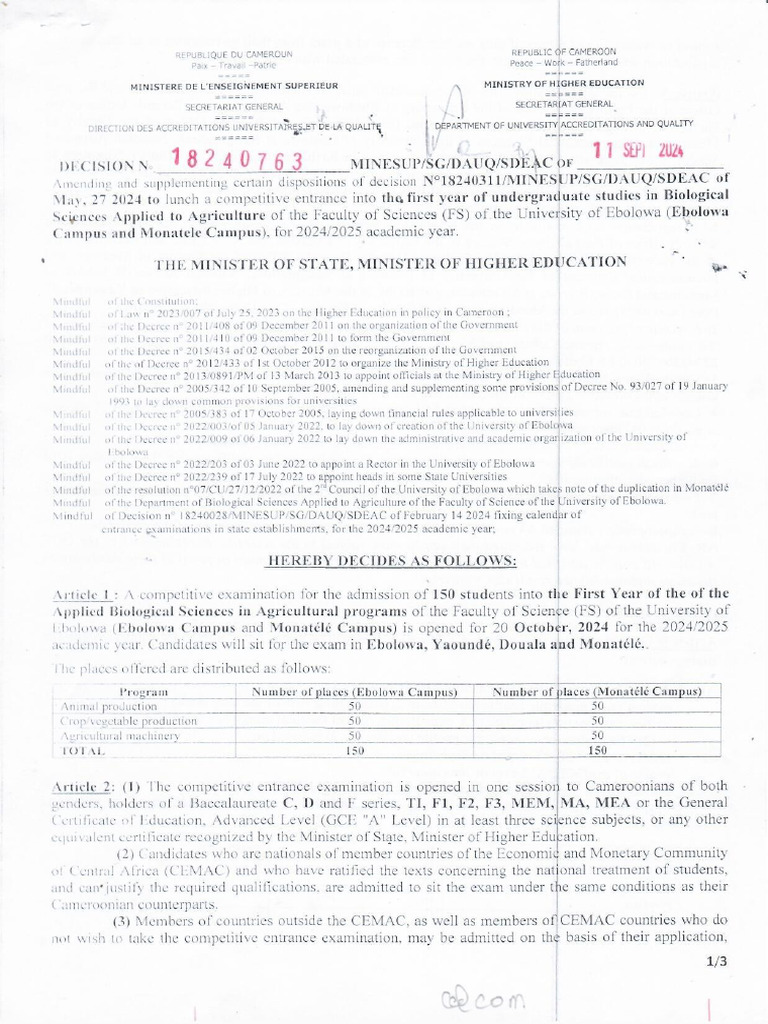 Launch Competitive Entrance Into the First Year of Undergraduate ...