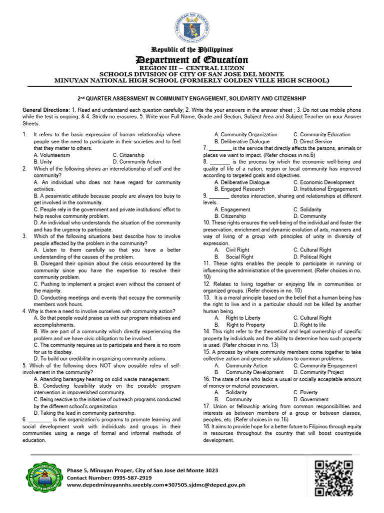 2nd QUARTER ASSESSMENT-Q2 IN-CESC_2022-2023 | PDF