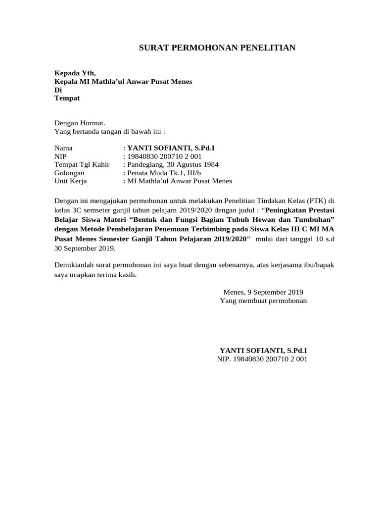 Surat Permohonan Penelitian | PDF