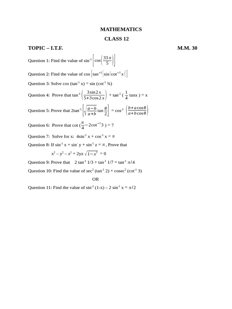 Class 12 Maths Test Itf | PDF