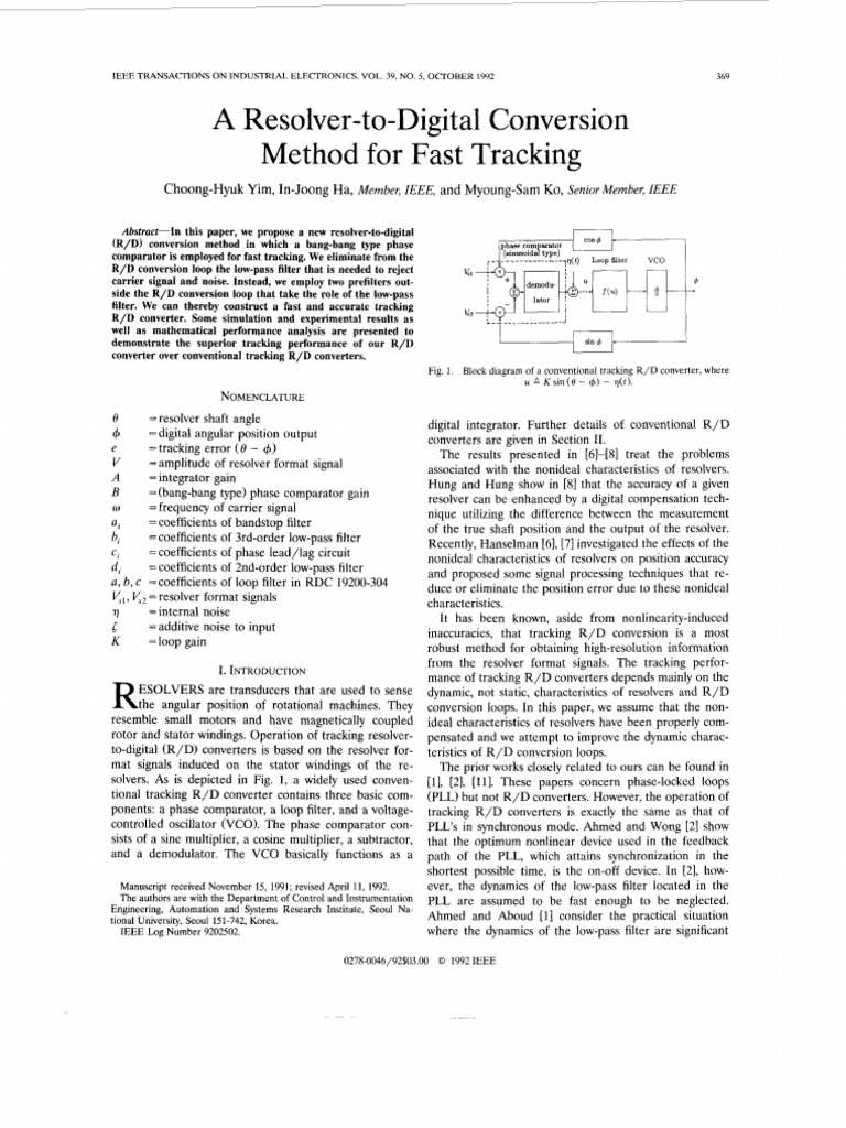 A Resolver-To-digital Conversion Method For Fast Tracking | PDF