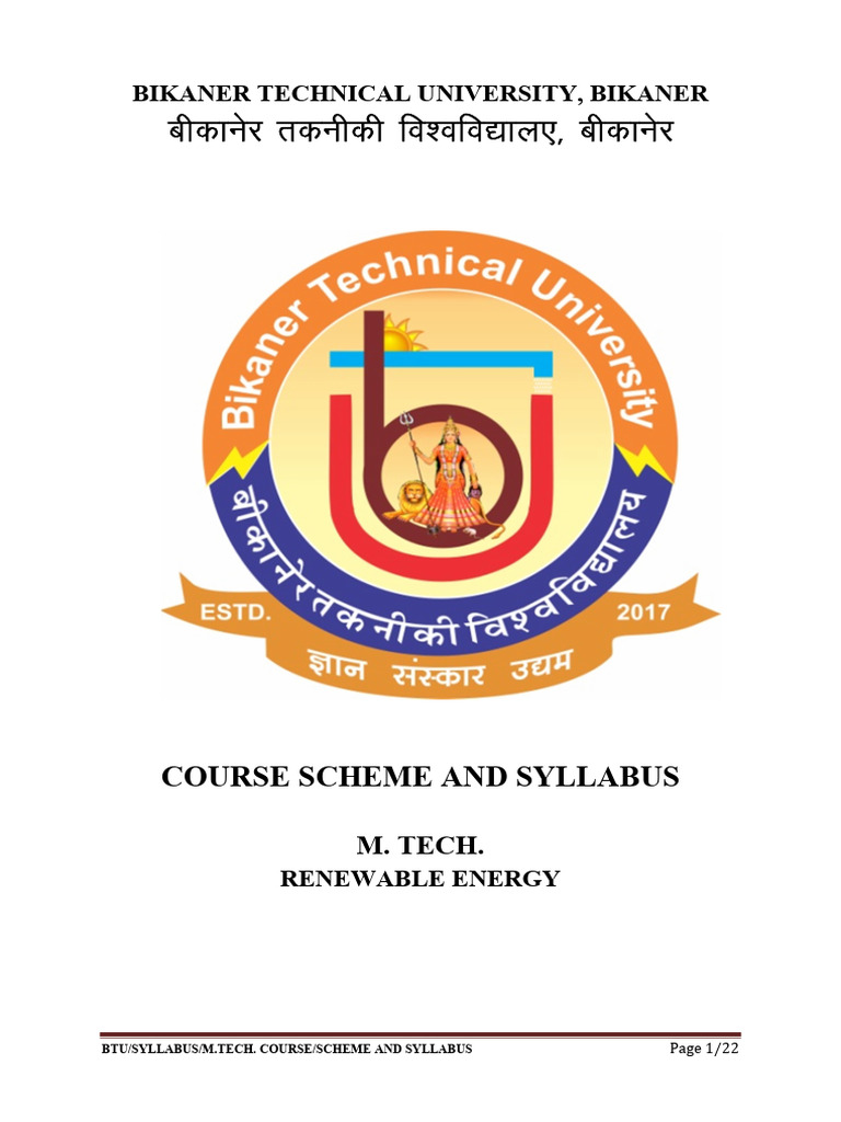 M. Tech. Renewable Energy Scheme and Syllabus | PDF
