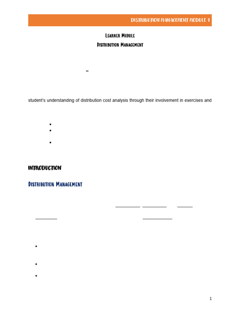 Distribution MGT Module 1 085043 | PDF