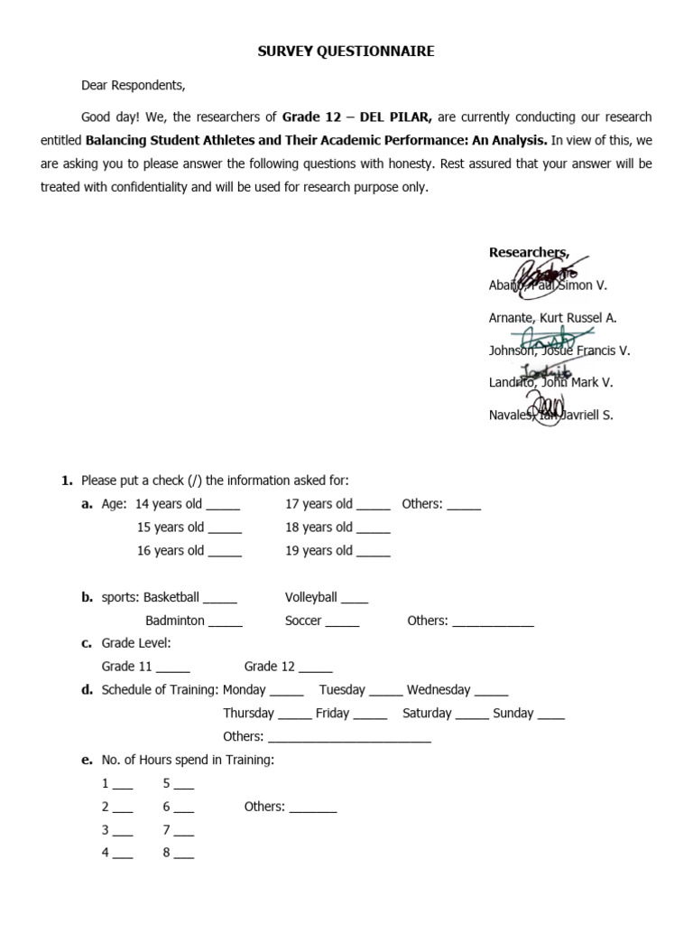 Survey Questionnaire | PDF