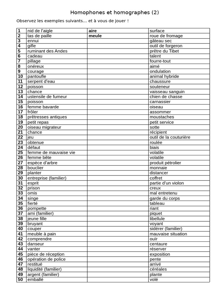 Exercices 2 Homophones Et Homographes | PDF
