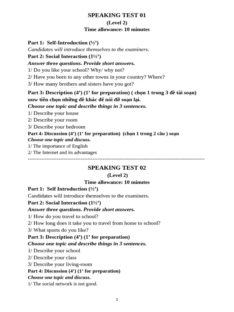 DE-THI-SPEAKING-A2-FLIC-SV | PDF