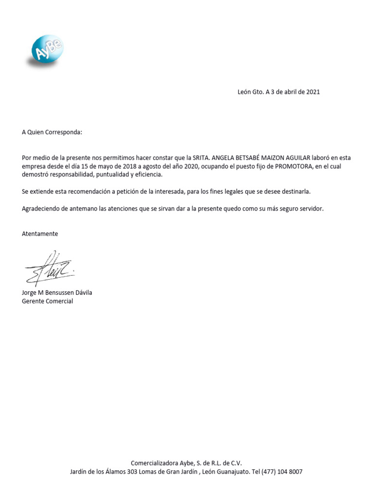Carta Recomendacion Aybe | PDF | Derecho