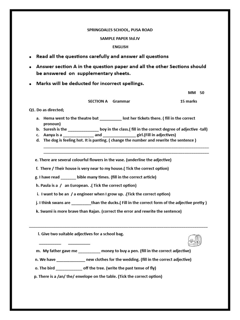English Sample Sheet Std.4 | PDF | Linguistics