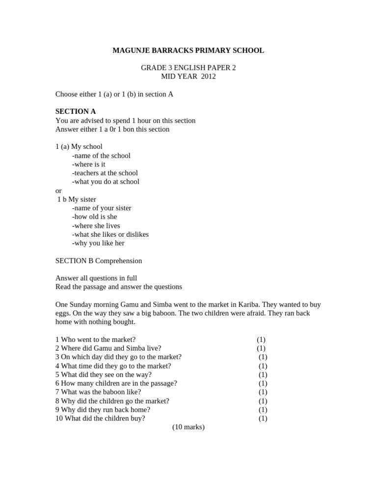 Grade 3 English Paper 2 | PDF