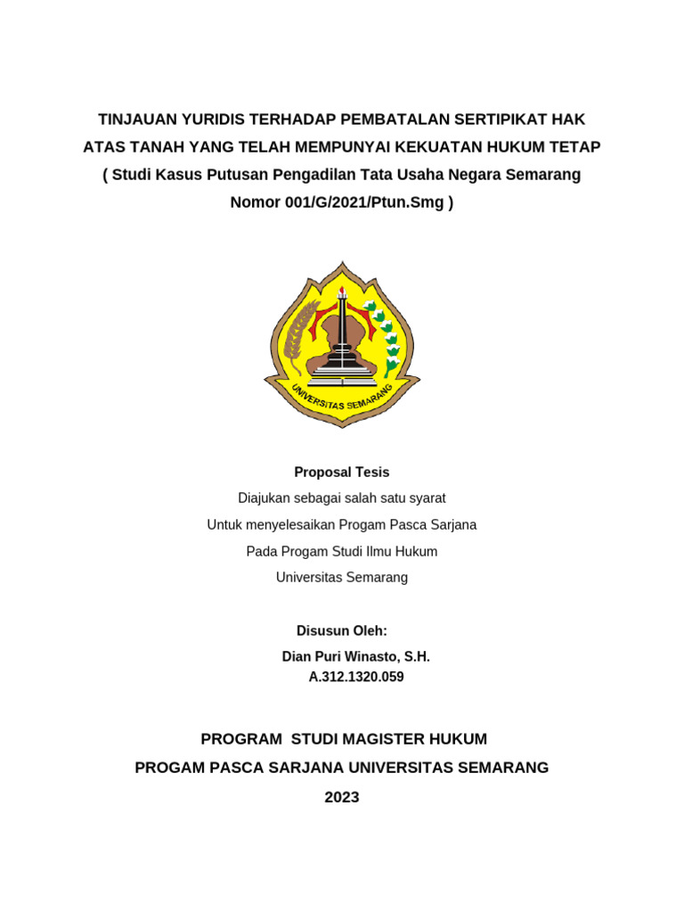 Proposal Tesis - Hak Atas Tanah 10 Maret 2023 Pungky | PDF