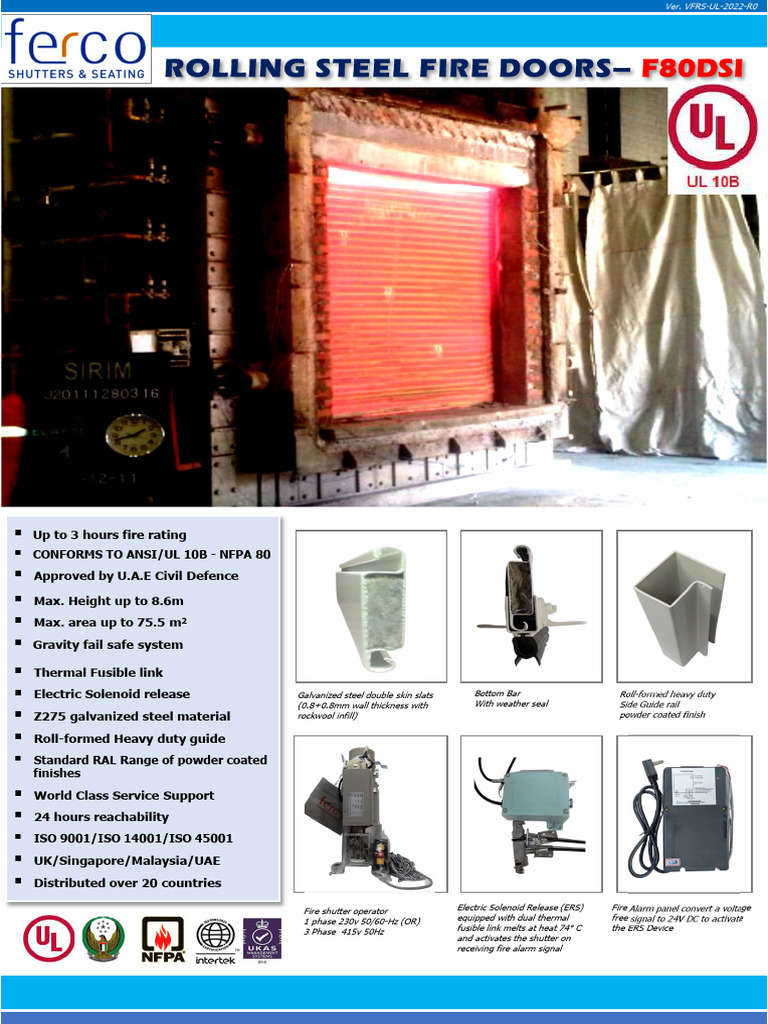 Ferco - F80dsi - Ul 10B-2022 - Double Skin Insulated Fire Shutter | PDF