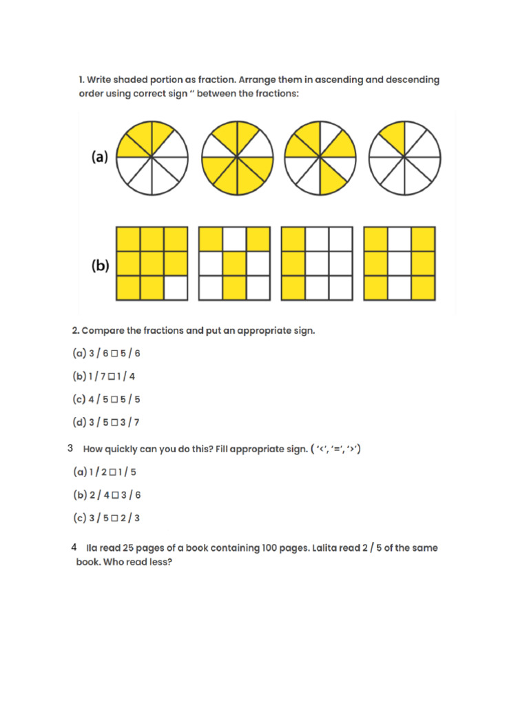 fractions - comparison - worksheet | PDF