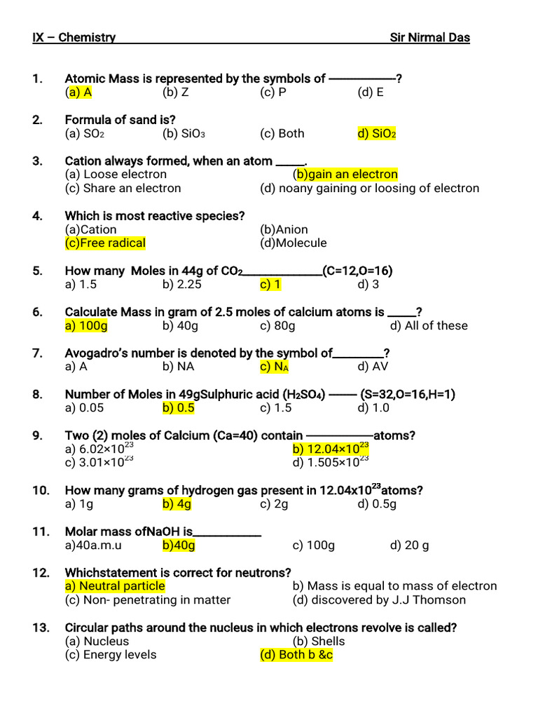IX Chemistry Nirmal Das-2 | PDF