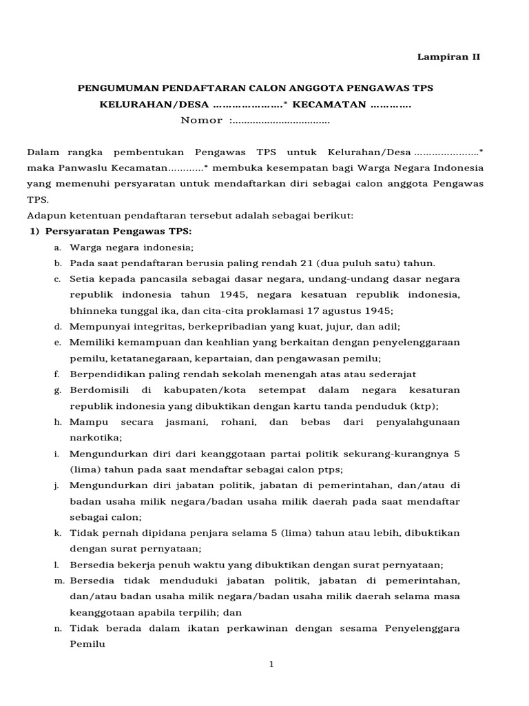 Format Surat Lamaran PTPS Pilkada 2024 | PDF