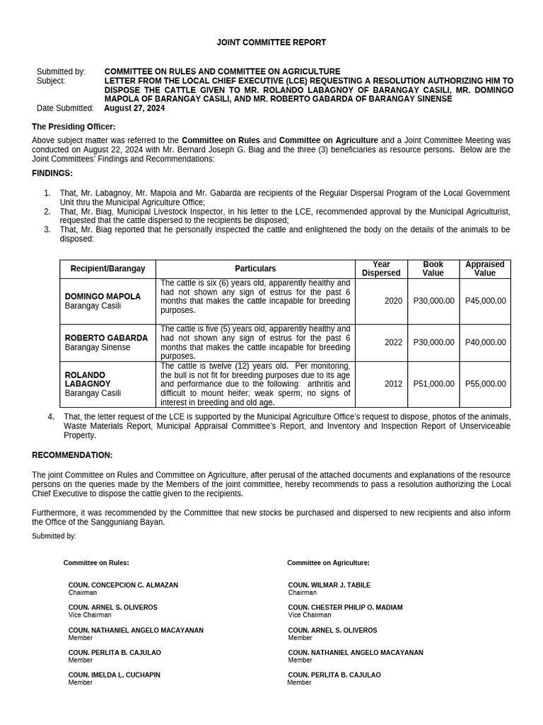 Joint Committee Report - Dispersal | PDF