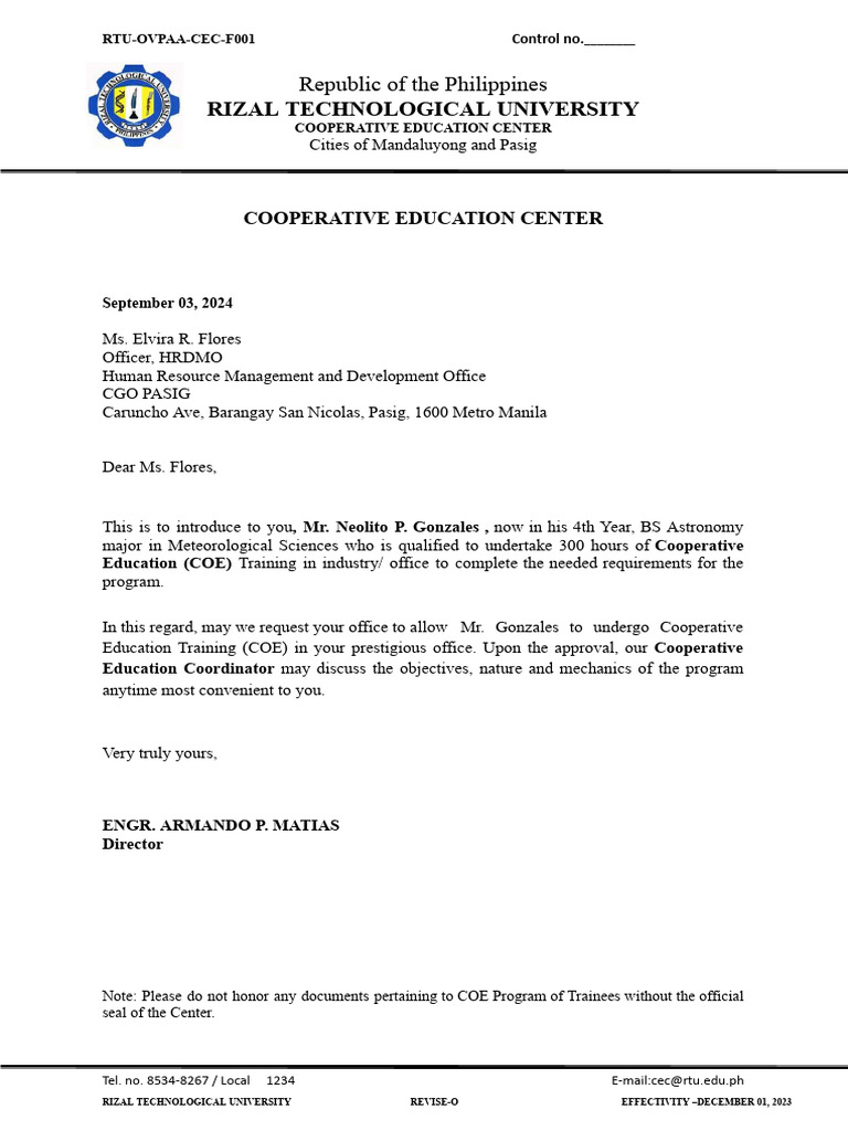 RTU Recommendation Letter | PDF