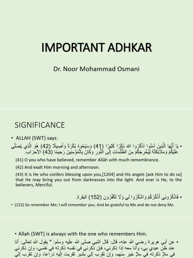 IMPORTANT ADHKAR With TRANSLATION | PDF