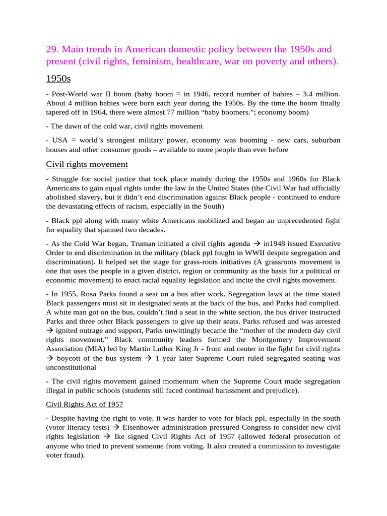 29. Main trends in American domestic policy between the 1950s and ...