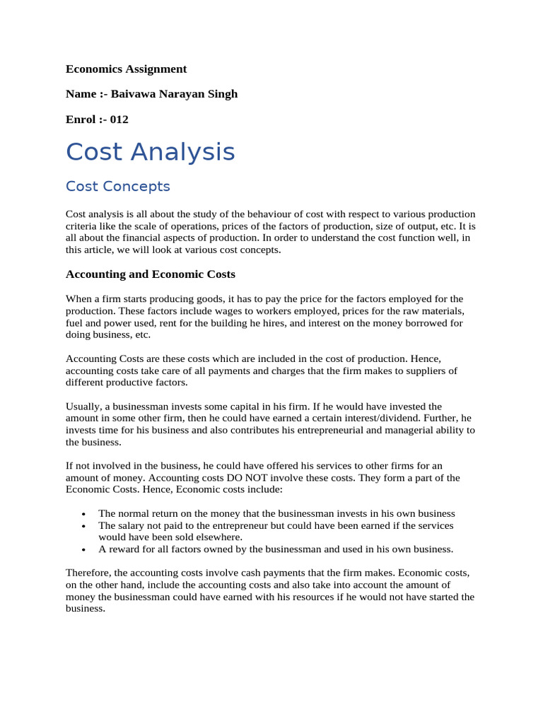 Cost Analysis | PDF