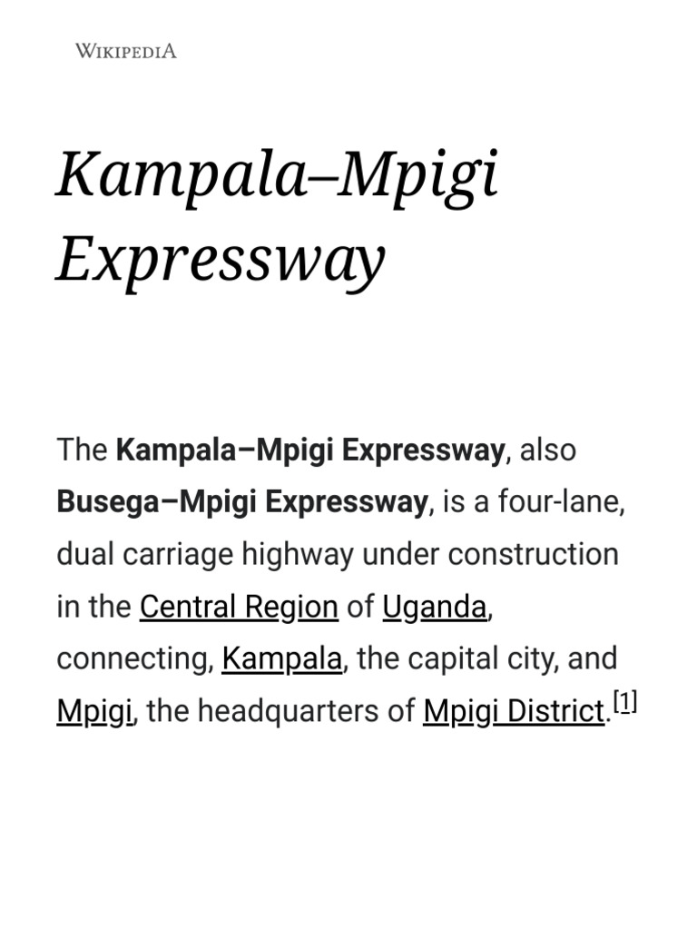 Kampala-Mpigi Expressway - Wikipedia | PDF
