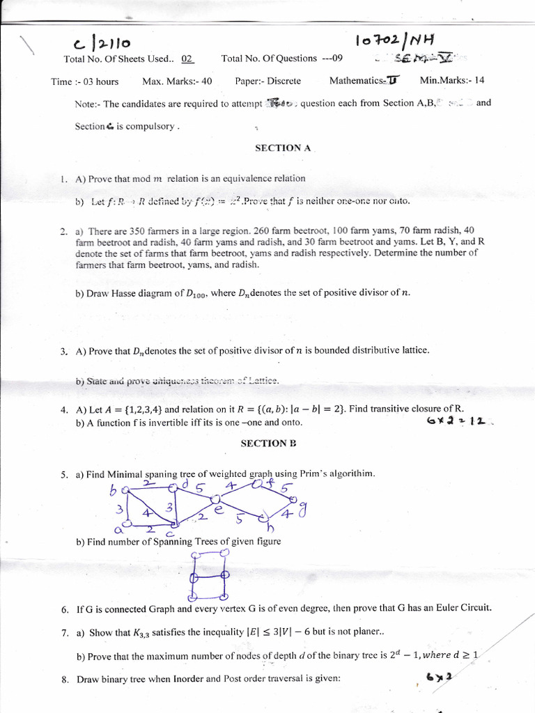 Math (DM) (5th) Dec2020 | PDF | Mathematical Relations | Combinatorics