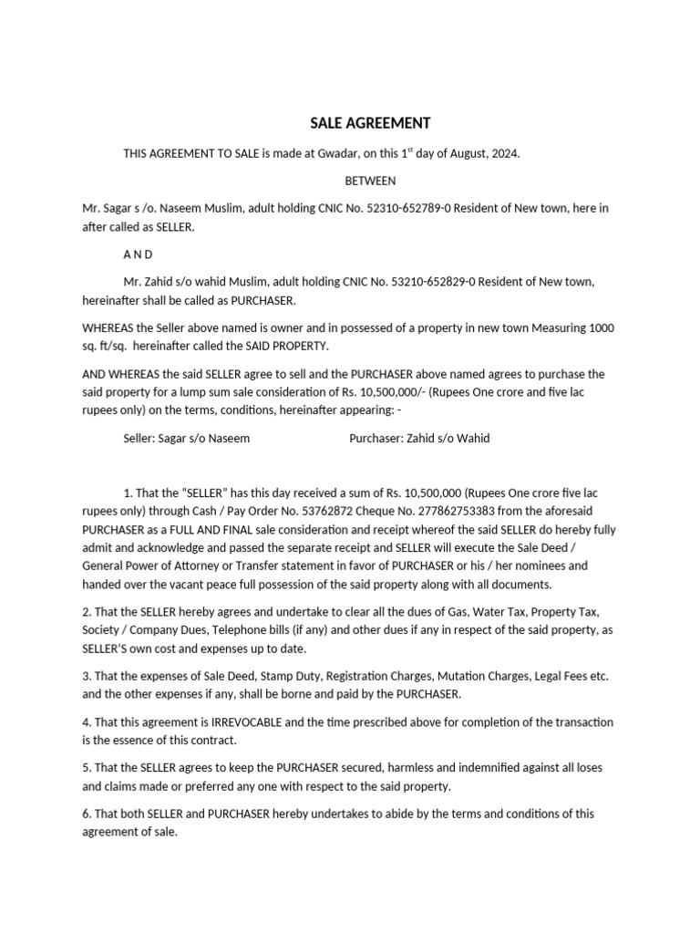 Sale Agreement | PDF