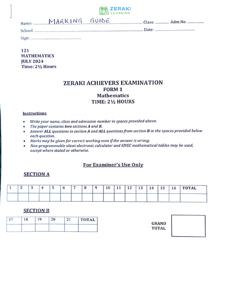 Mathematics - - Marking scheme | PDF