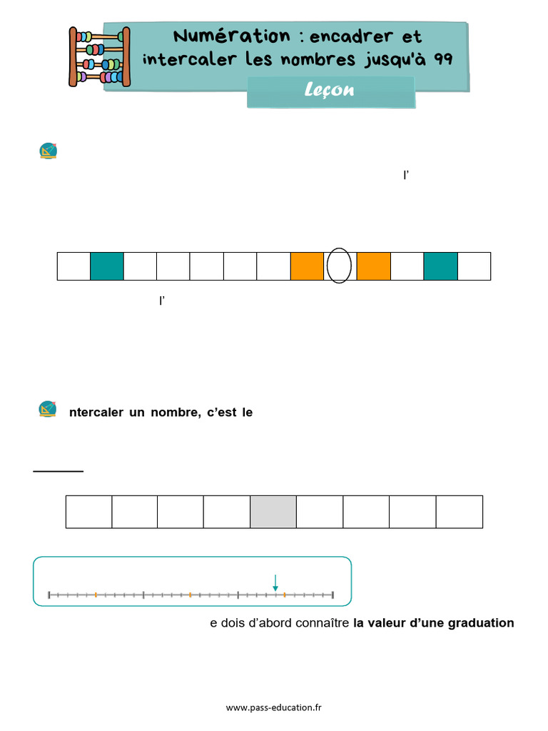 Leçon Encadrer Et Intercaler Les Nombres Jusqu'à 99 - Ce1 | PDF