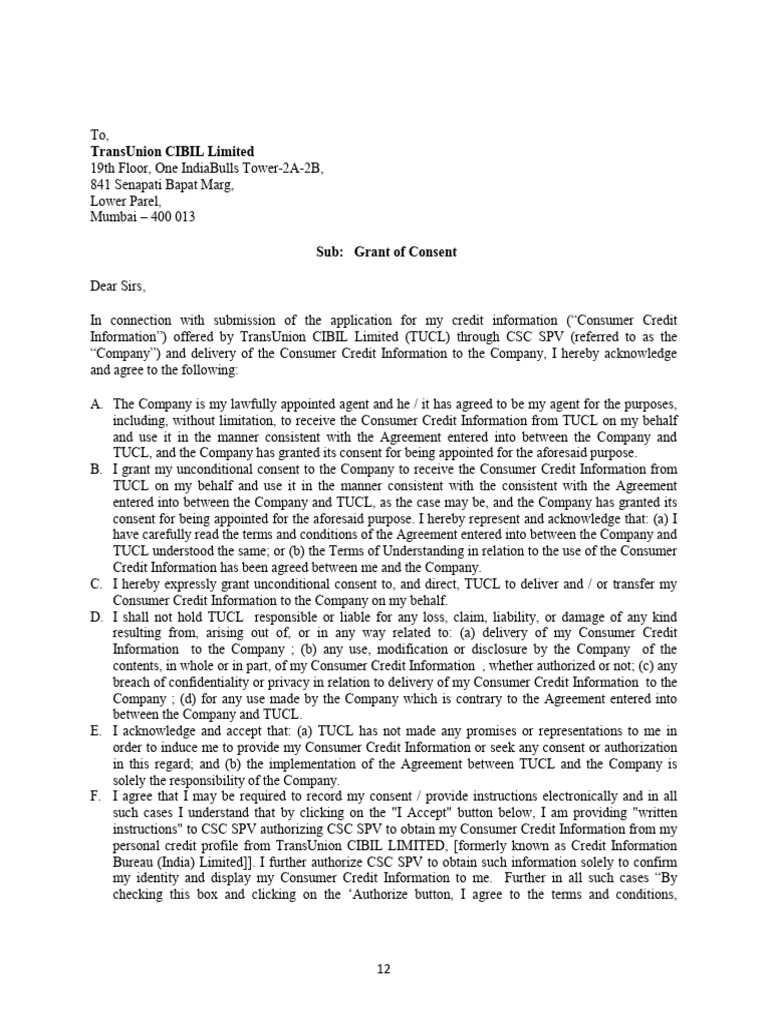 CIBIL Consent Page | PDF