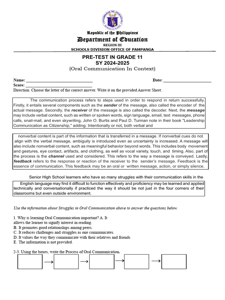 2024-2025 Pre-Test Oral Com | PDF