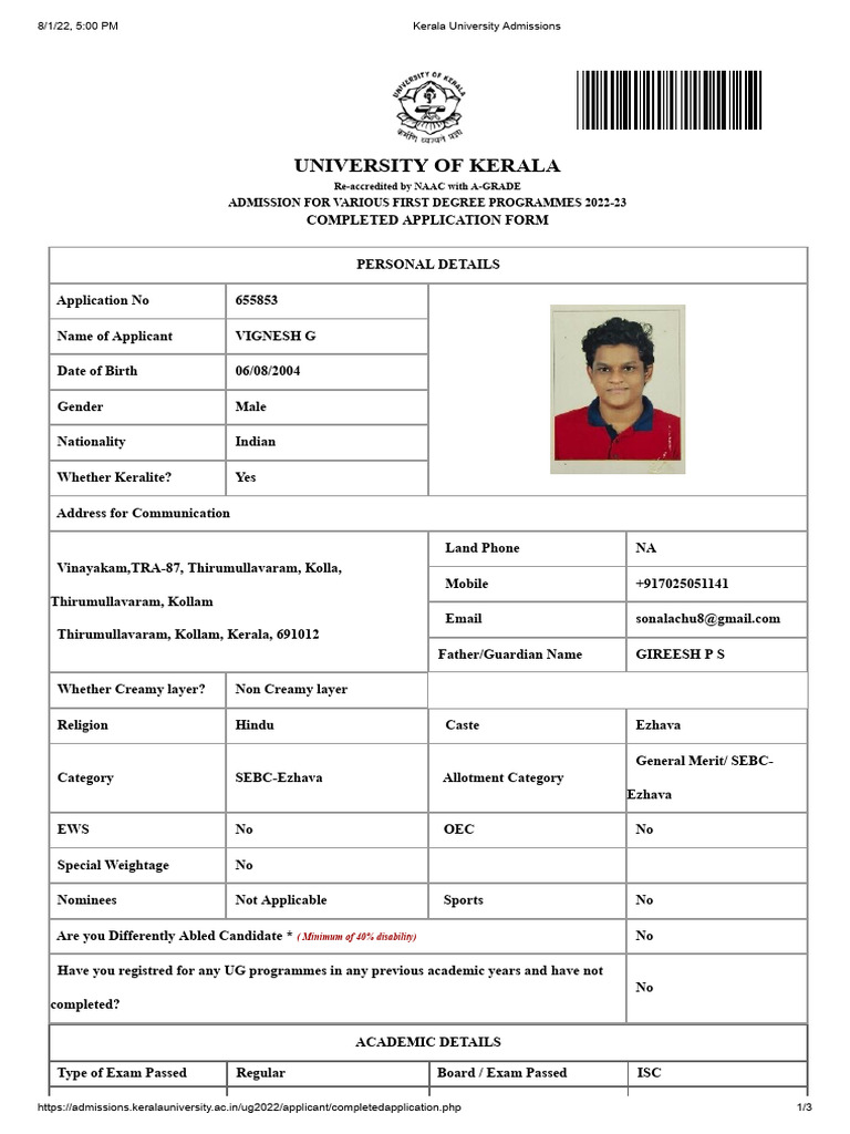 Kerala University Admissions. CRT | PDF