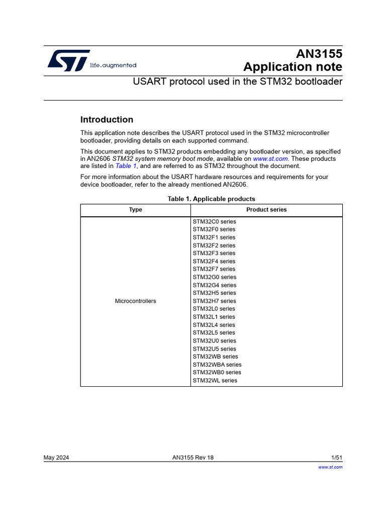 An3155 Usart Protocol Used in The stm32 Bootloader Stmicroelectronics | PDF