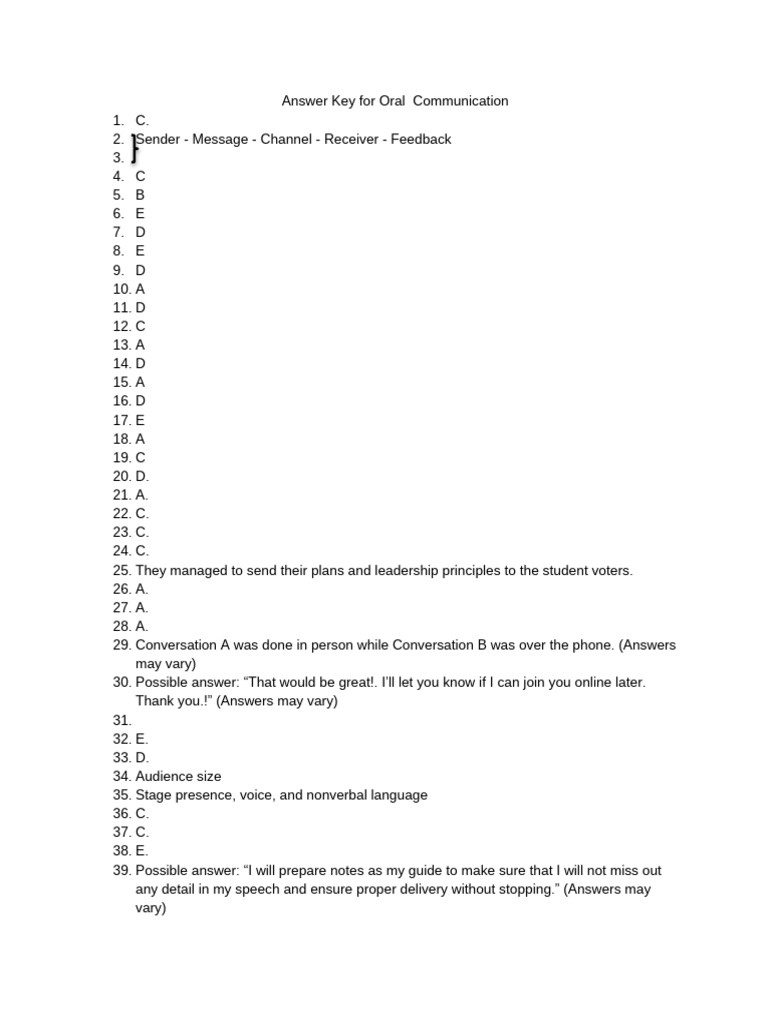 Answer Key Oral Communication | PDF