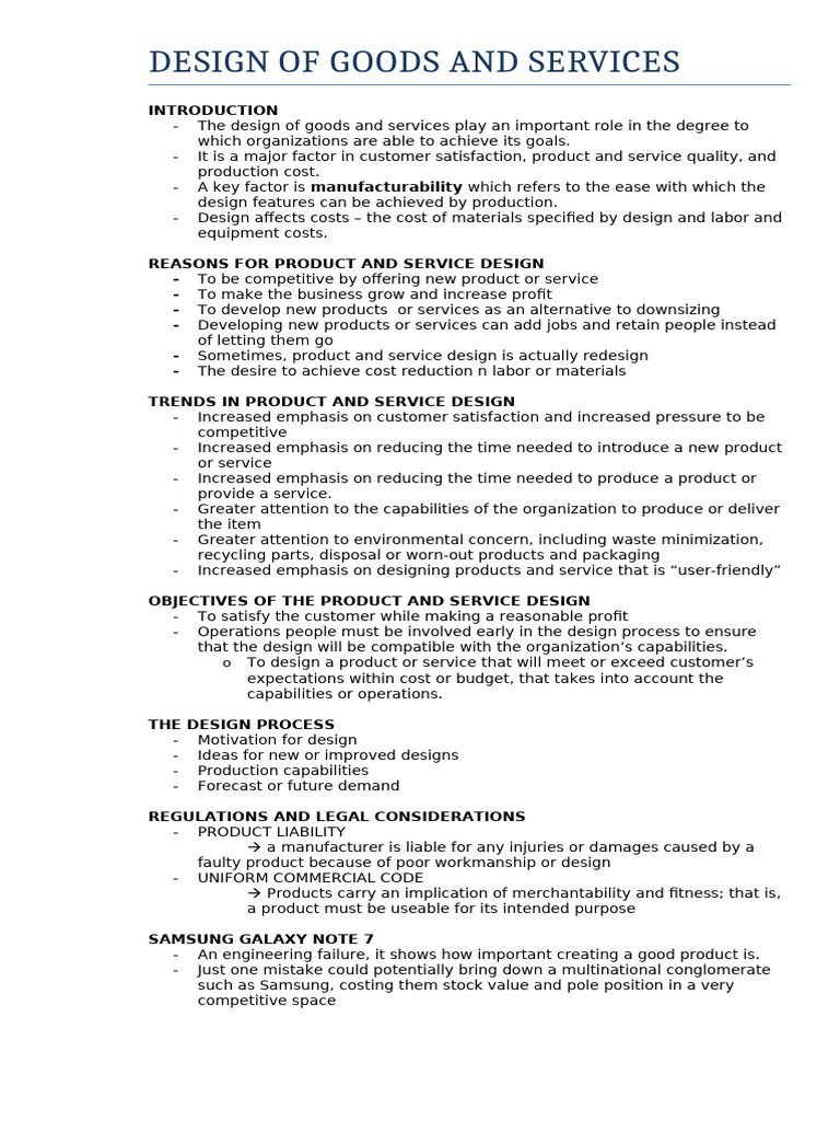 Design of Goods and Services | PDF