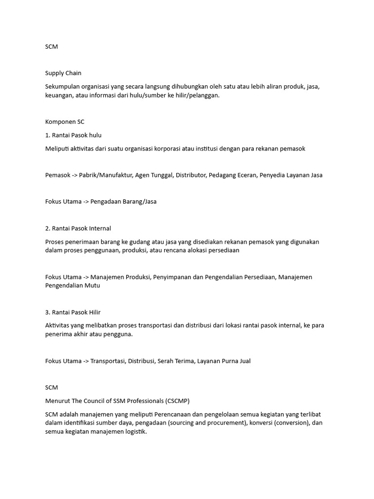 Catatan SCM - PBJ LV 1 | PDF