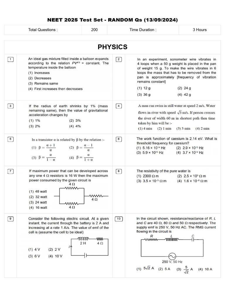 NEET2025 Test Sets QAs Sol 13 Sep 2024 | PDF | Standardized Tests ...
