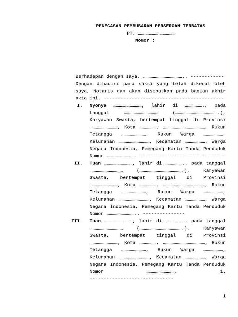 Draft Akta Penegasan Pembubaran PT | PDF