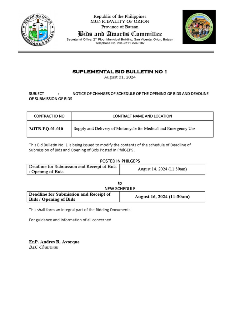 Bid Bulletin No. 1 | PDF