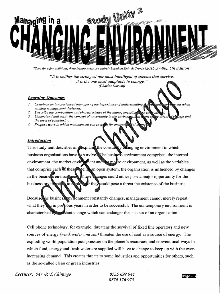 Study Unit 2 - Managing in A Changing Environment BM2 | PDF