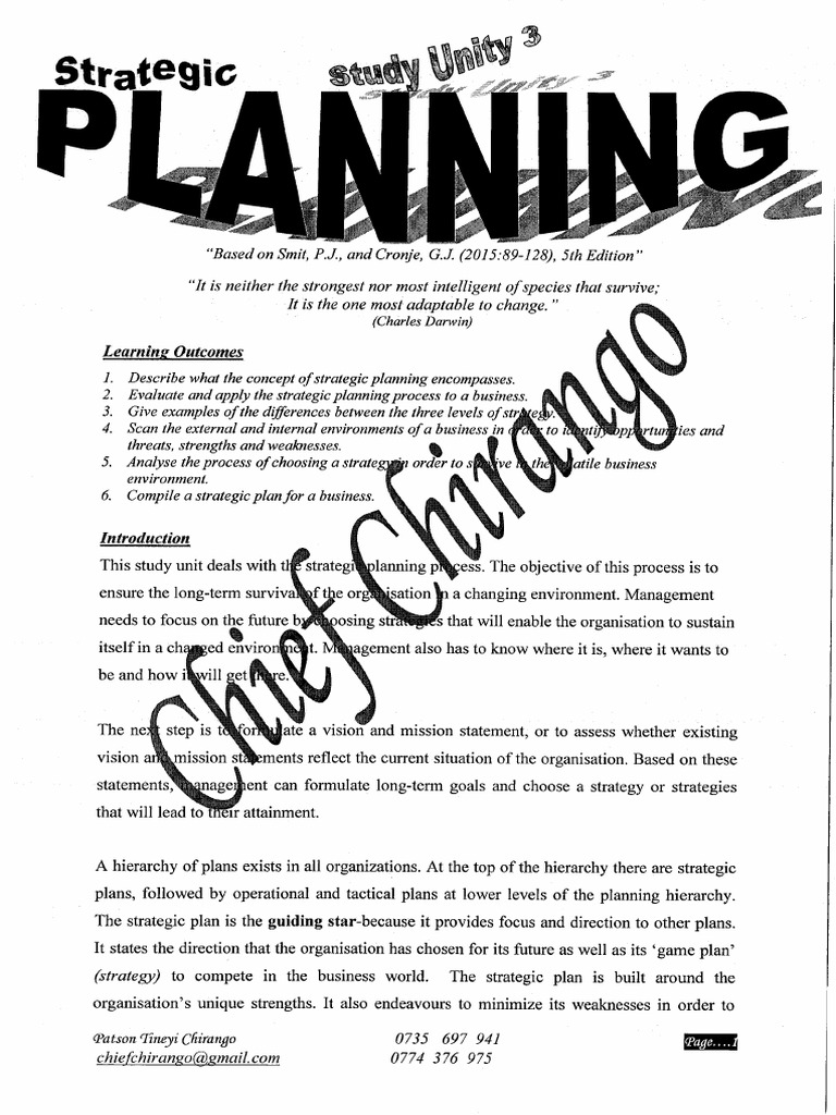 Study Unit 3 - Strategic Planning BM2 | PDF