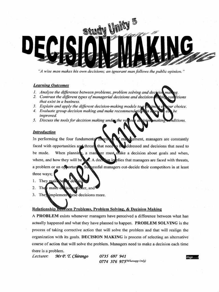 Study Unit 5 - Decision Making BM2 | PDF