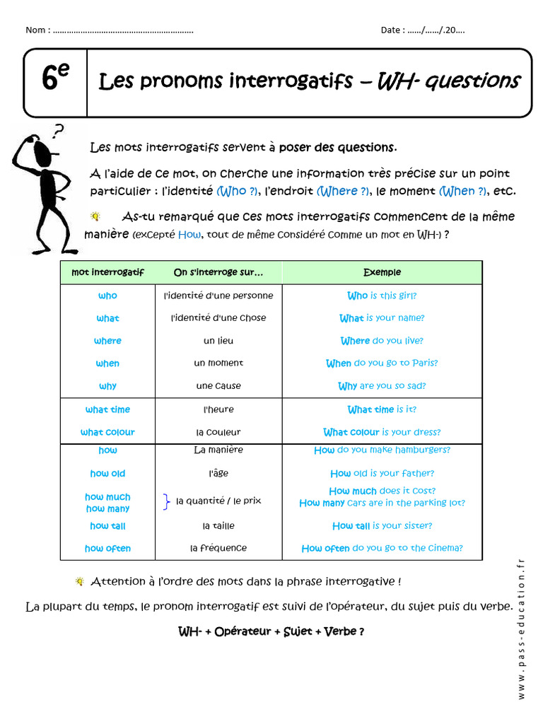 Pronoms Interrogatifs 6ème Cours | PDF