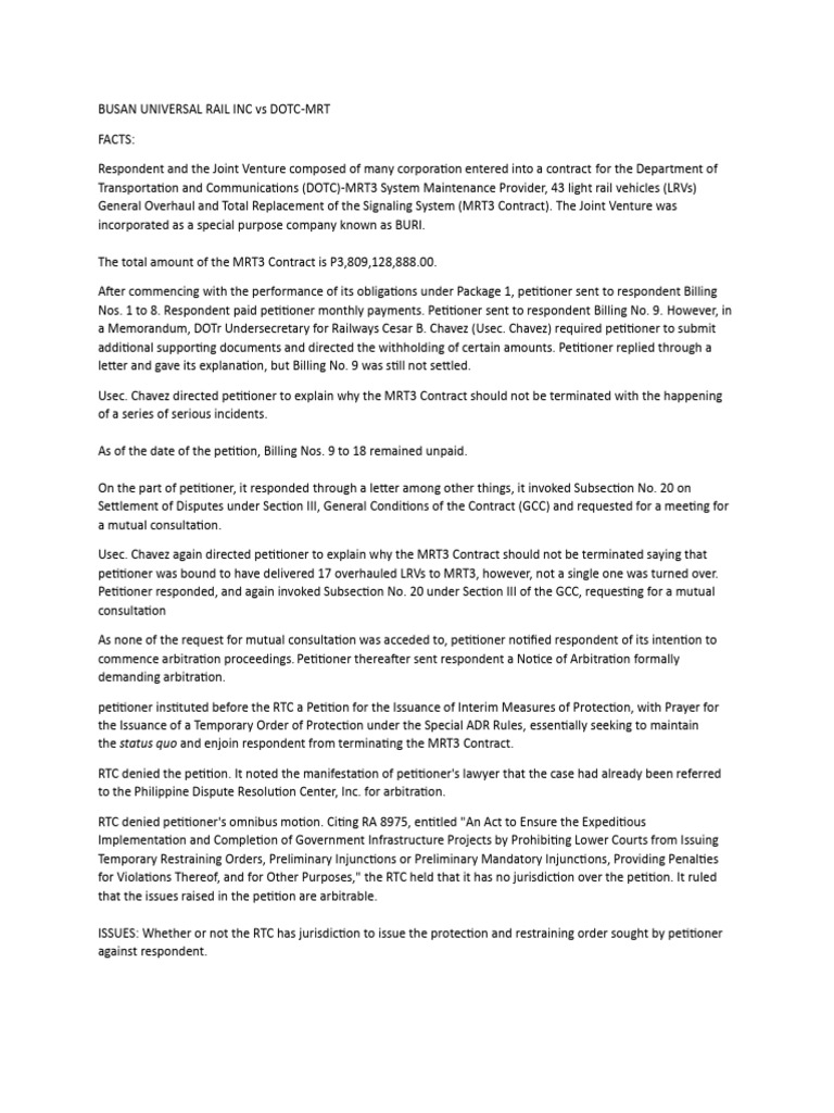 BUSAN UNIVERSAL RAIL INC Vs DOTC | PDF