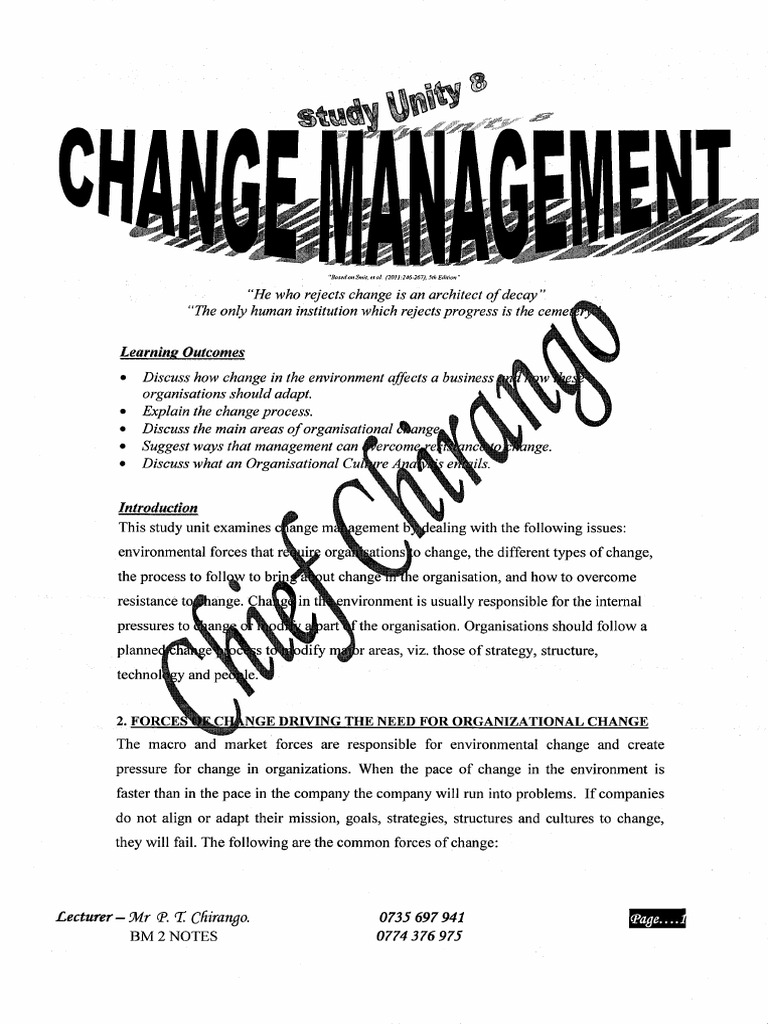 Study Unit 8 - Change Management BM2 | PDF