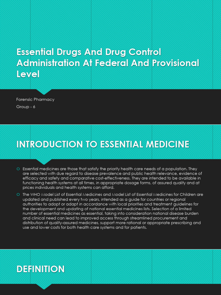 Essential Drugs and Drug Control Administration at Federal | PDF