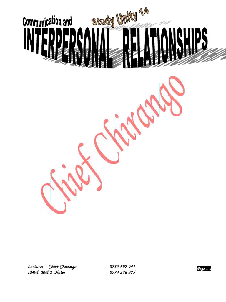 Study Unit 14 - Communication Interpersonal Relationships BM2 | PDF ...