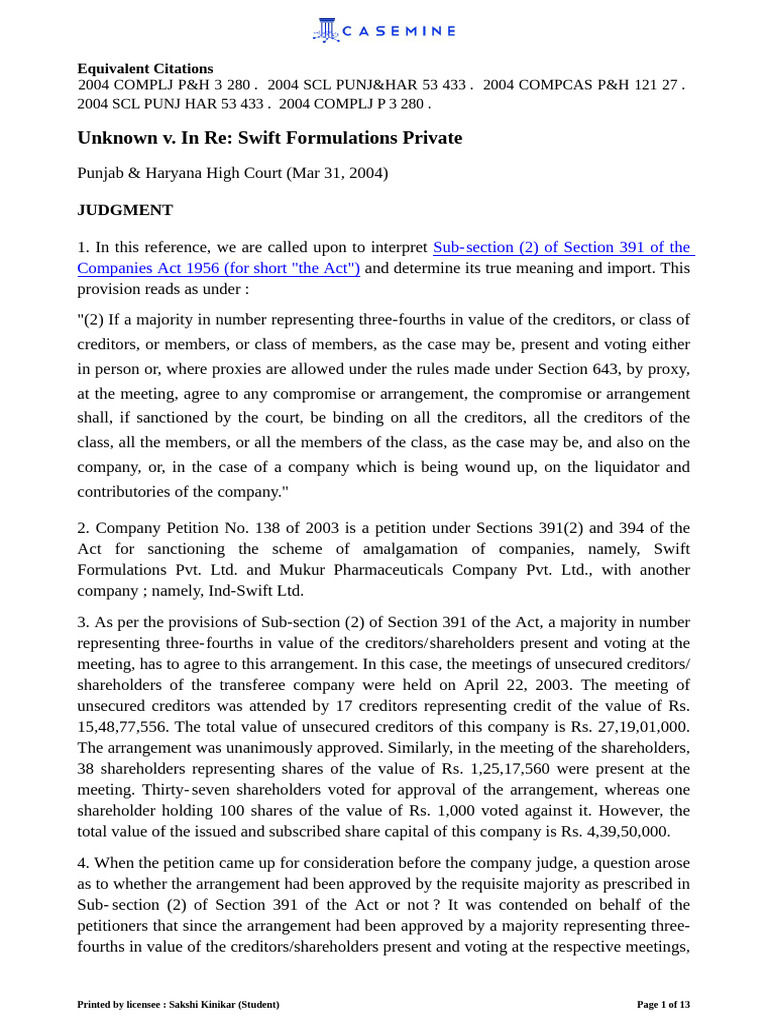 Unknown v. in Re - Swift Formulations Private | PDF